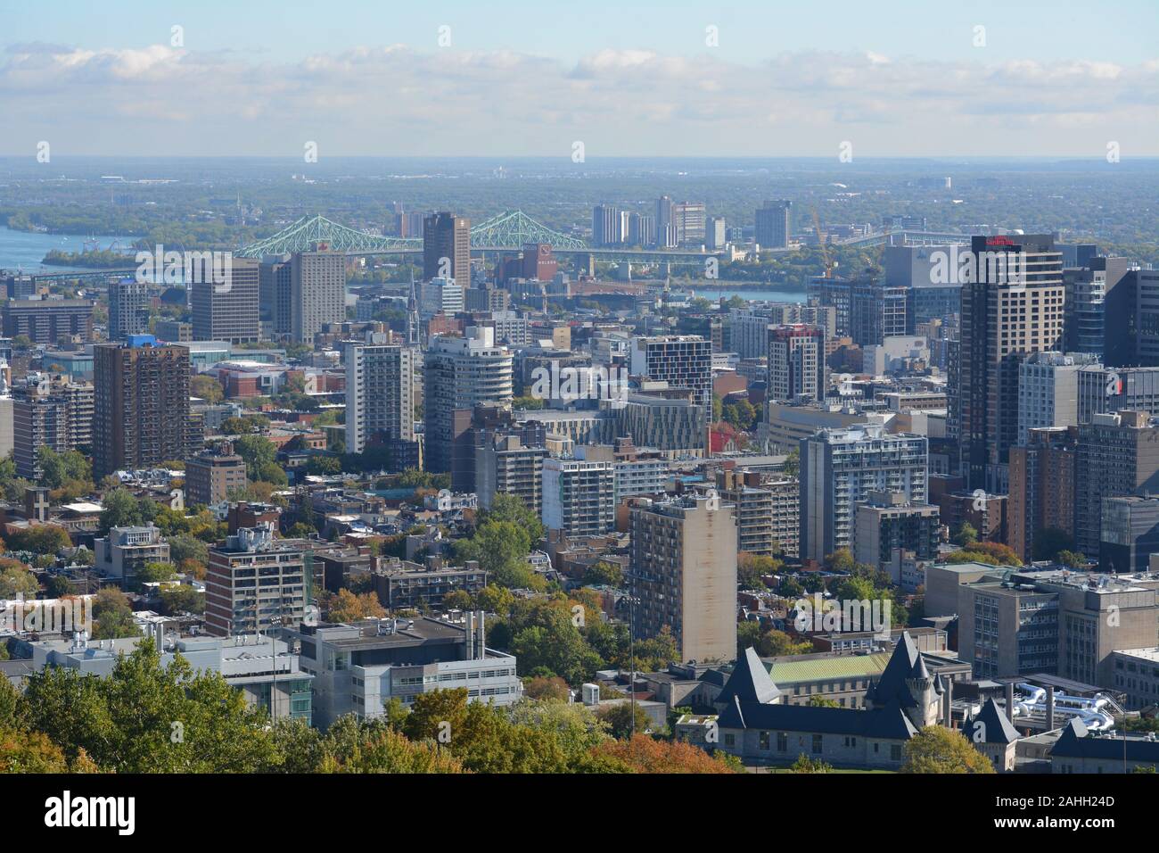 View of the Montreal Skyline as seen from above, Montreal, Quebec ...