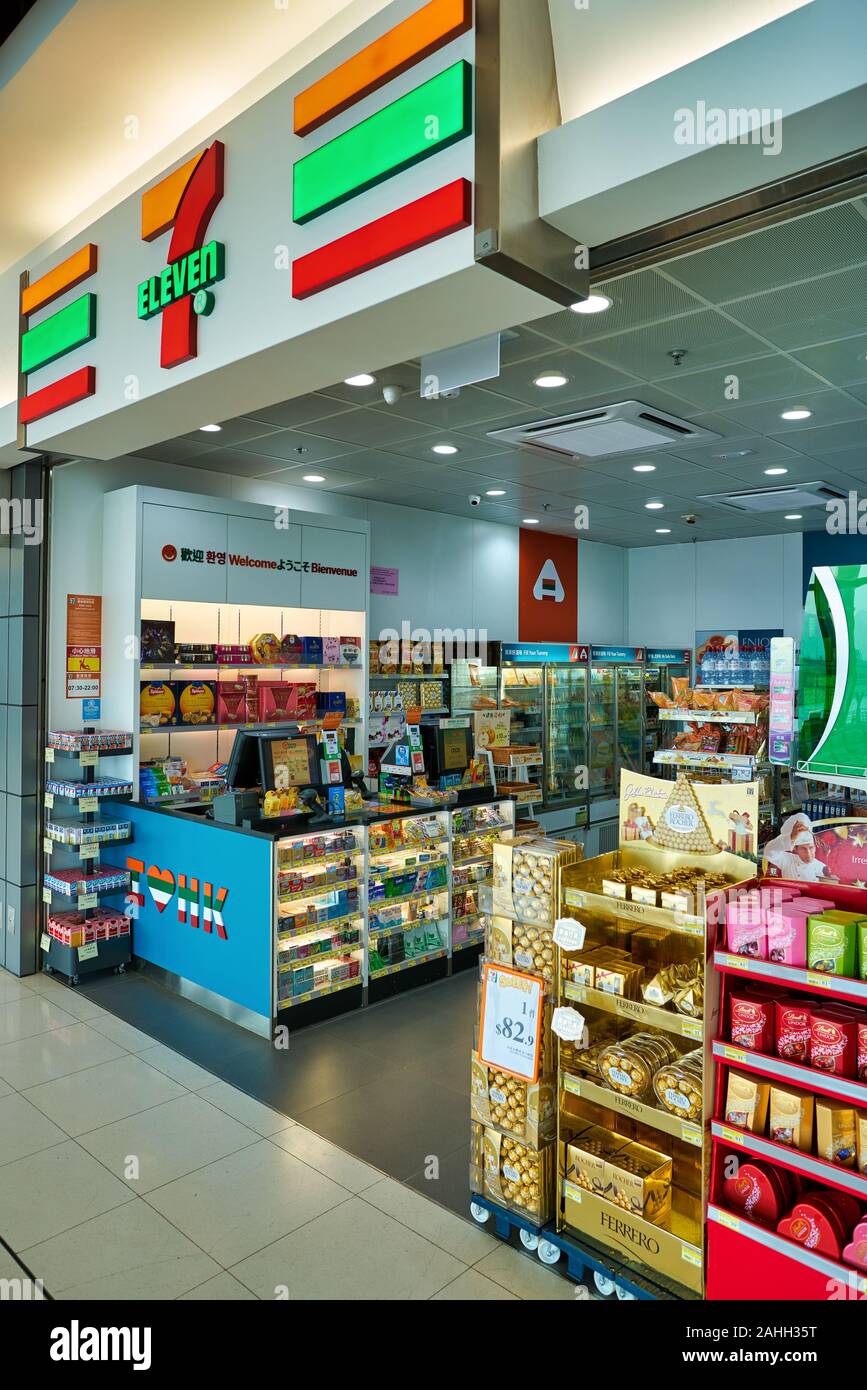 HONG KONG, CHINA - CIRCA NOVEMBER, 2019: 7-eleven convenience store in Hong Kong International ...