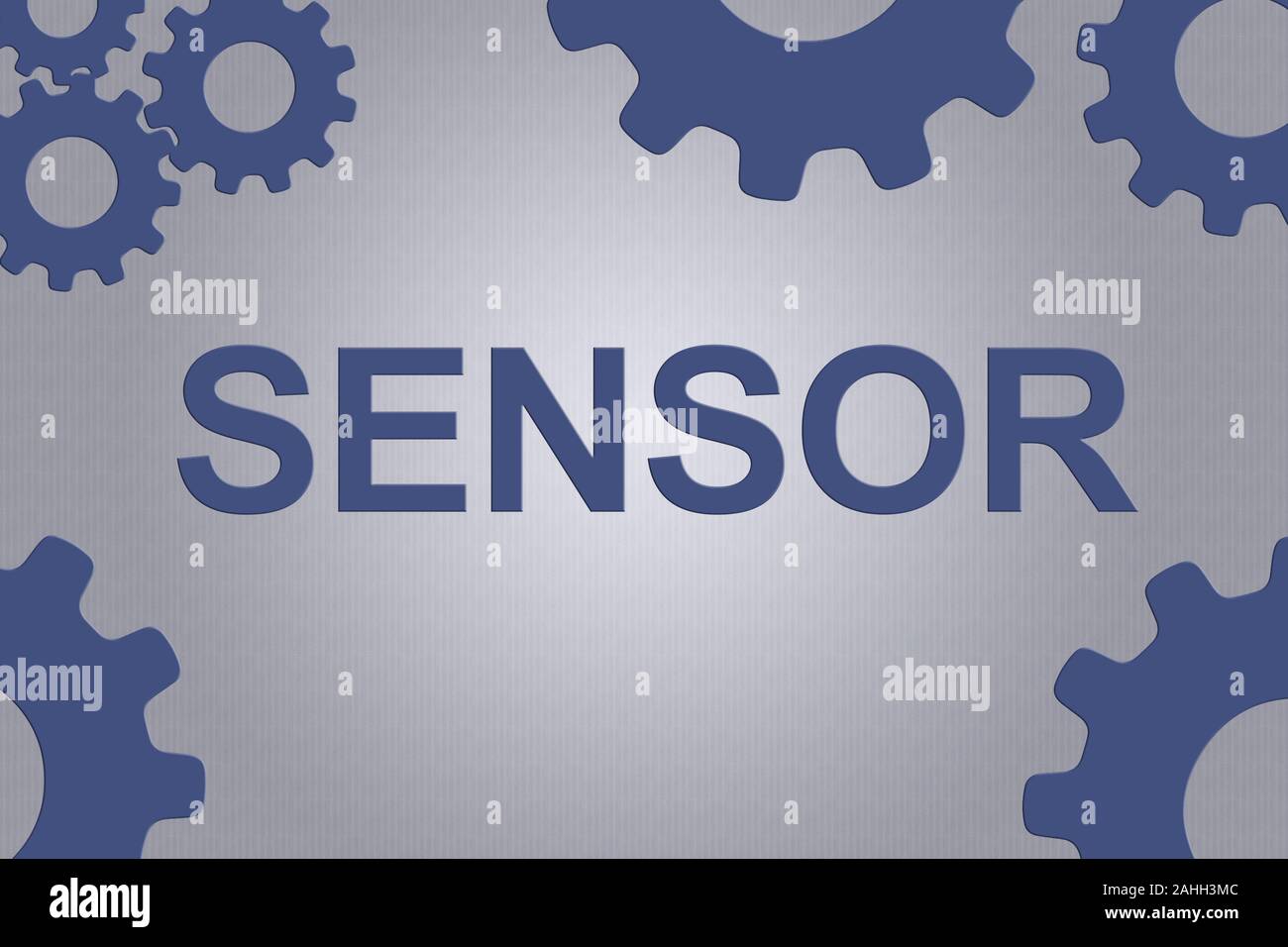 SENSOR sign concept illustration with blue wheel figures on pale blue ...