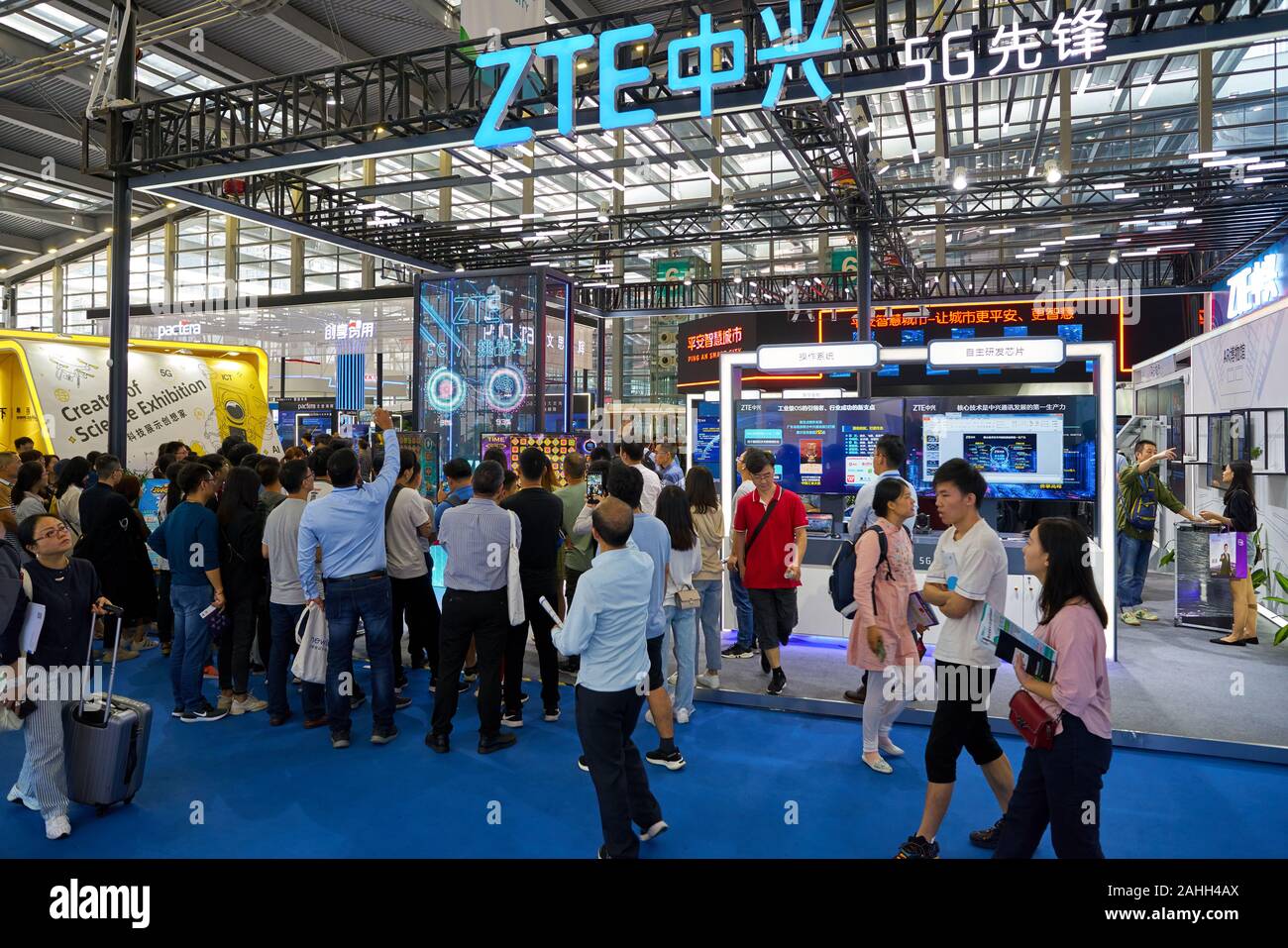 SHENZHEN, CHINA - CIRCA NOVEMBER, 2019: ZTE space at China Hi-Tech Fair 2019 at Shenzhen ...