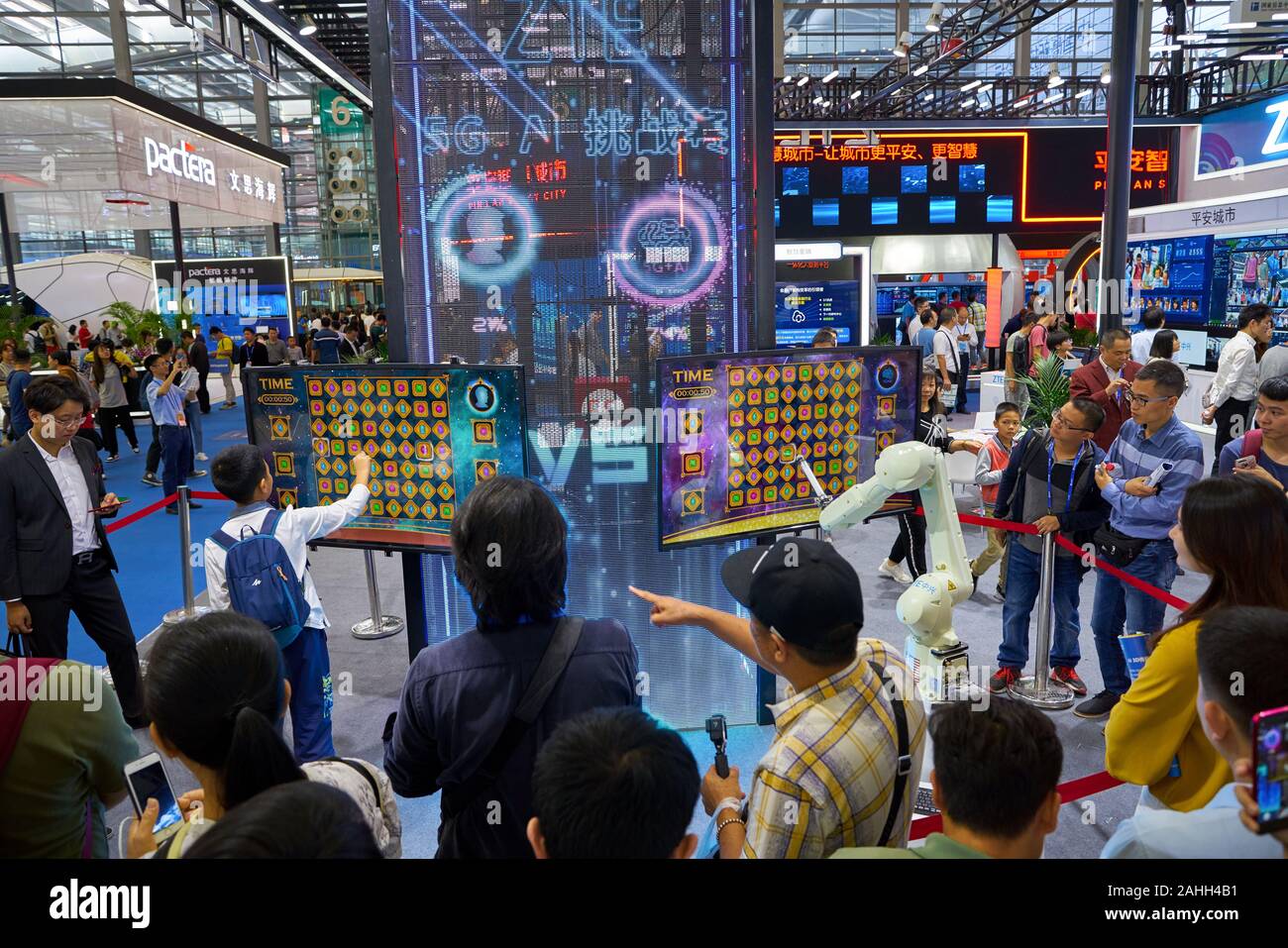 SHENZHEN, CHINA - CIRCA NOVEMBER, 2019: ZTE space at China Hi-Tech Fair ...