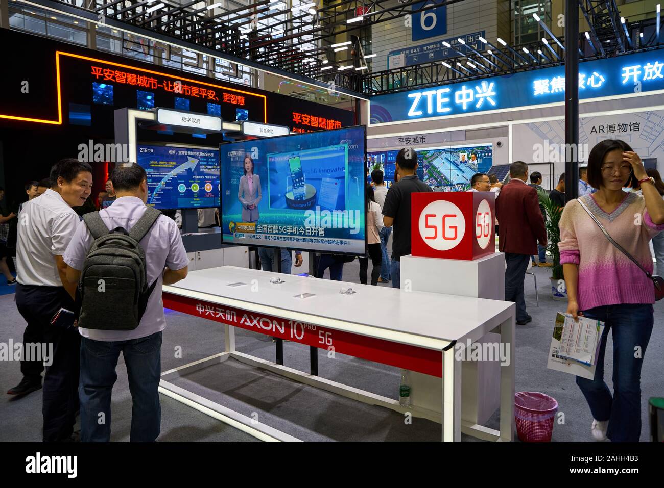 SHENZHEN, CHINA - CIRCA NOVEMBER, 2019: ZTE space at China Hi-Tech Fair ...