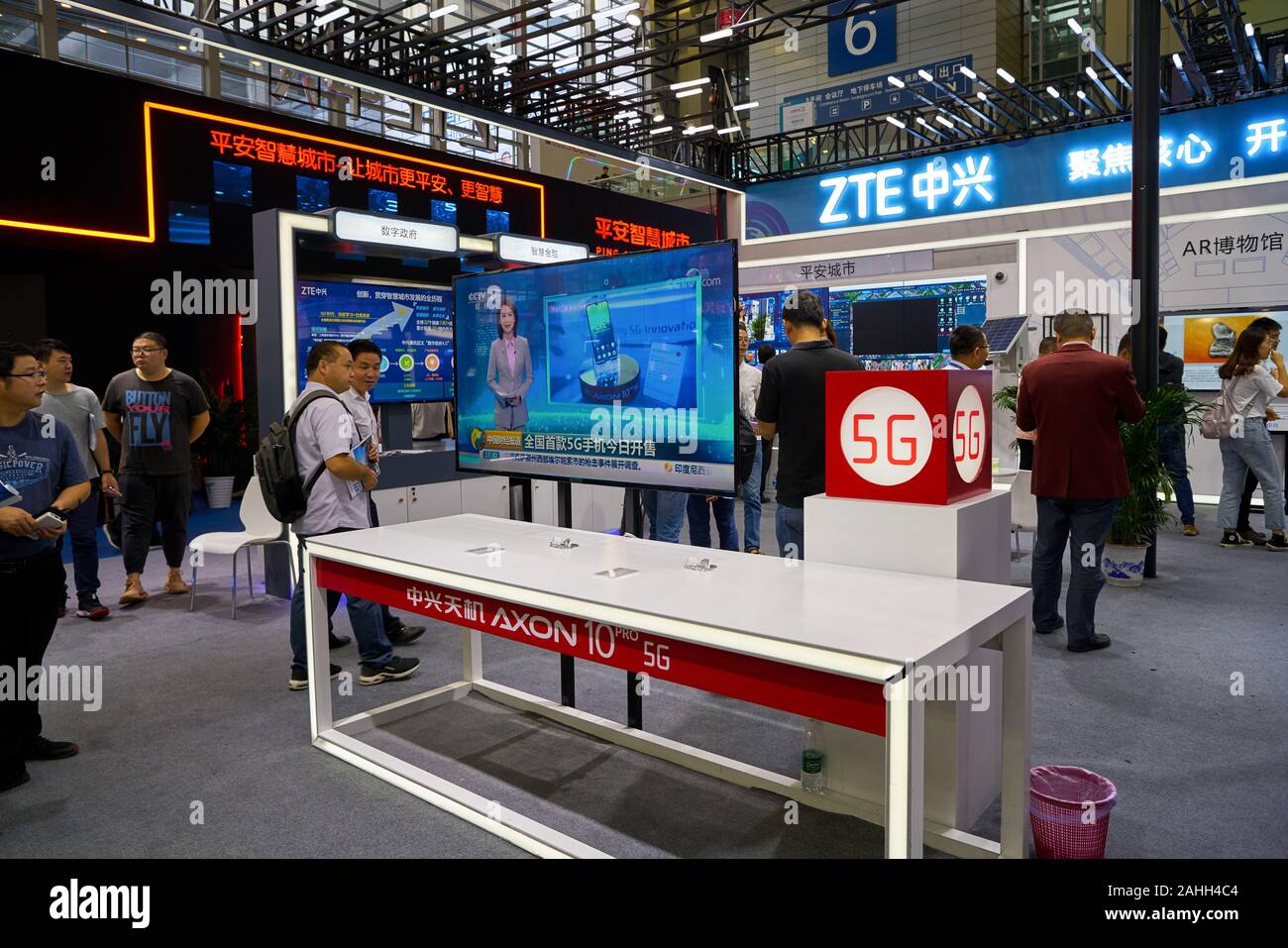 SHENZHEN, CHINA - CIRCA NOVEMBER, 2019: ZTE space at China Hi-Tech Fair ...