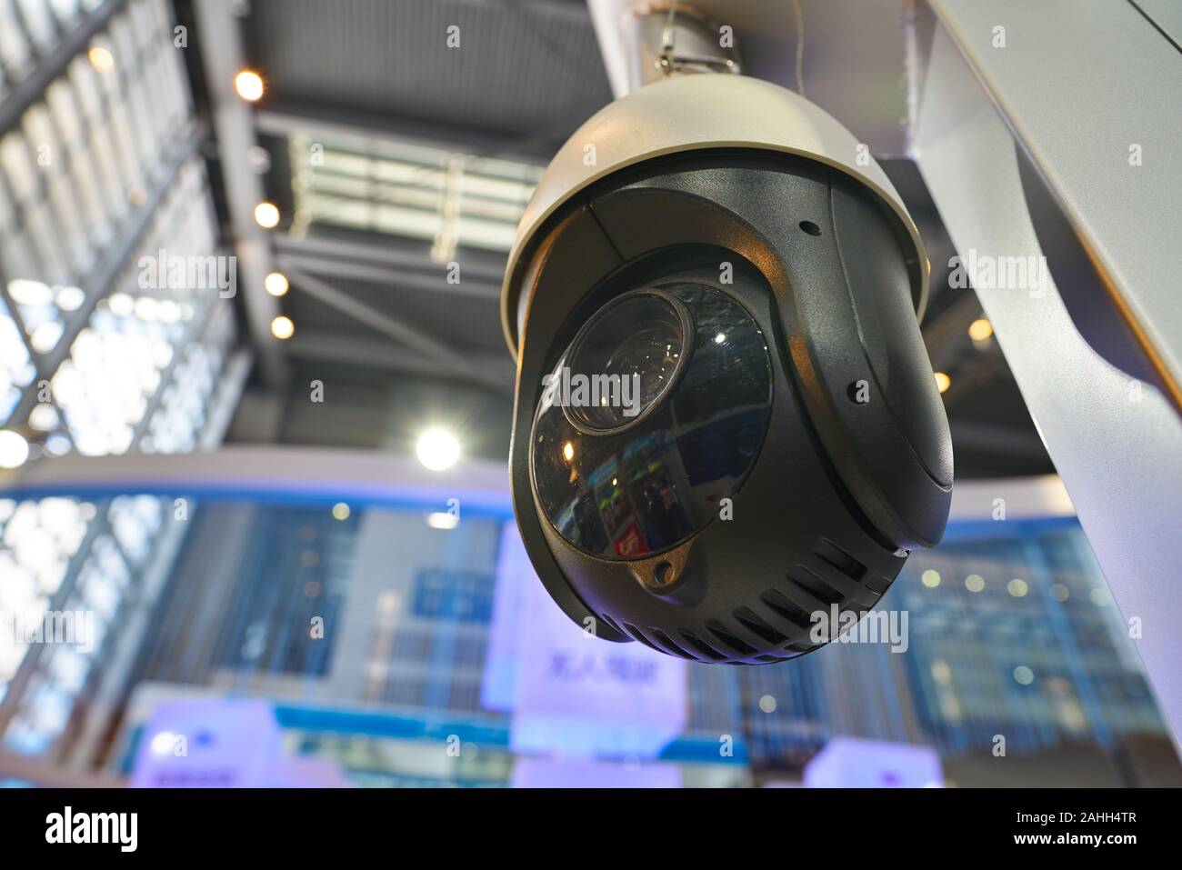 SHENZHEN, CHINA - CIRCA NOVEMBER, 2019: close up shot of CCTV camera at ...