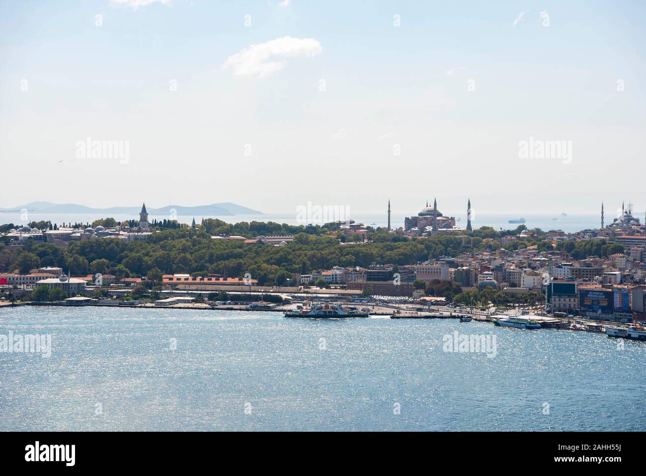Beyoglu district old houses with Galata tower on top, view from the ...