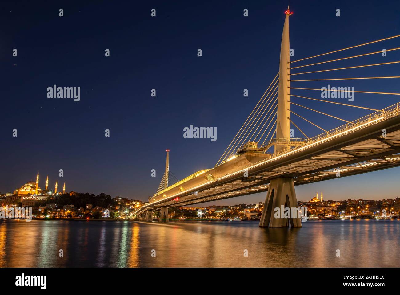 Ariel View of Halic Metro Bridge. The bridge connects the Beyoğlu and ...