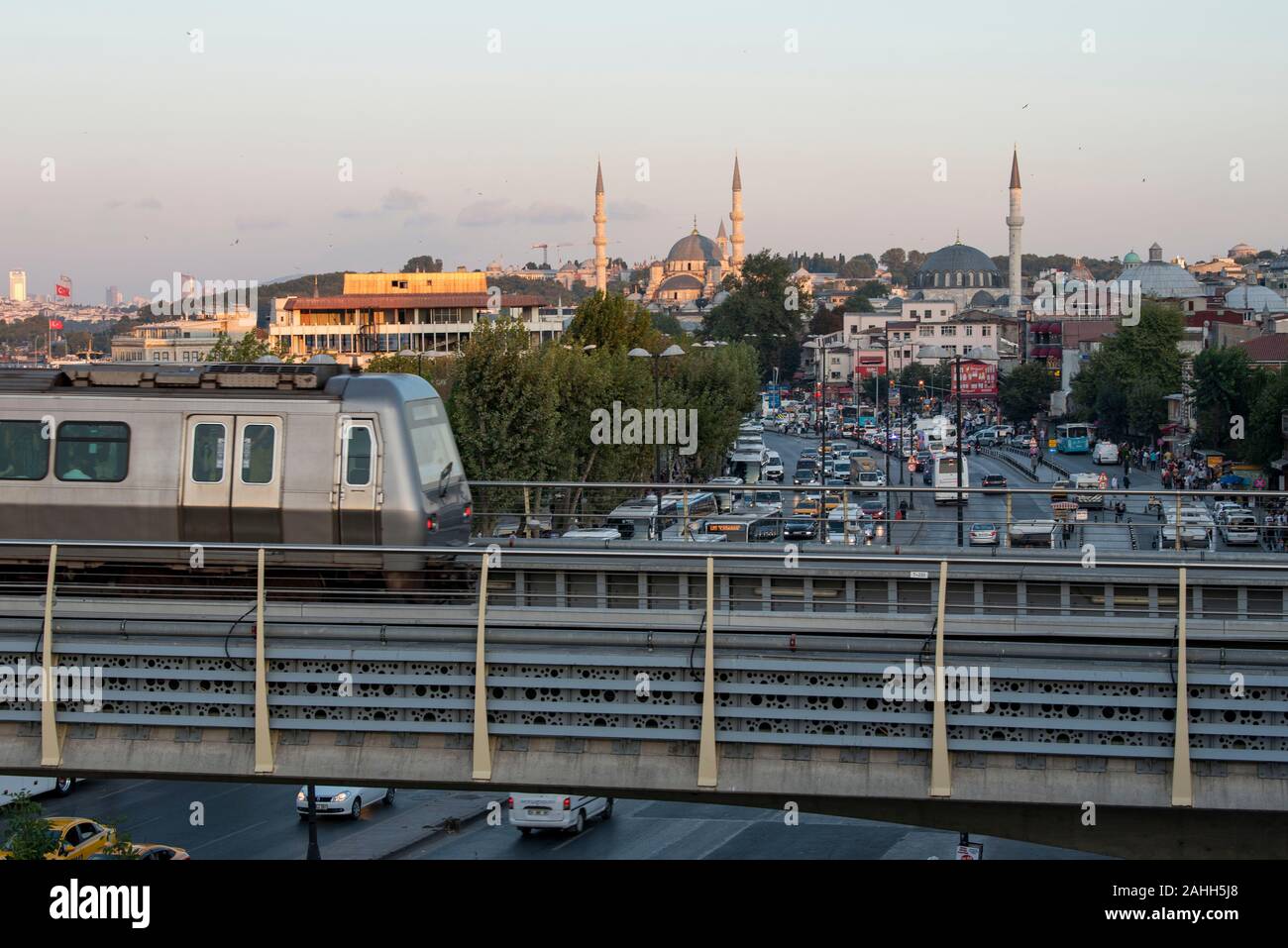 Ariel View of Halic Metro Bridge. The bridge connects the Beyoğlu and ...