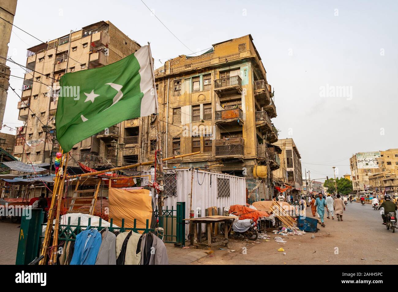 Karachi Waving Pakistan Flag at a Street in a Residential Area with ...