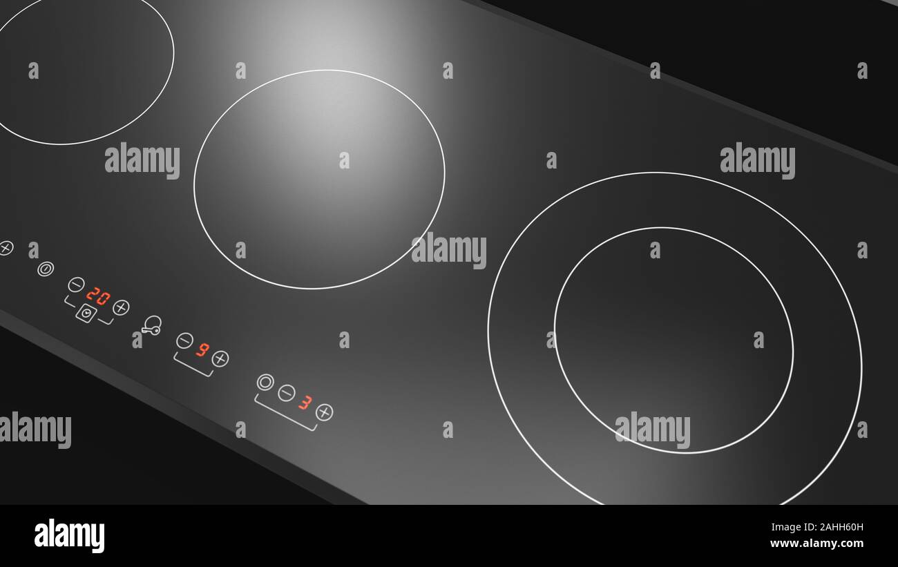 3d rendering of black ceramic induction cooking plates isolated in ...