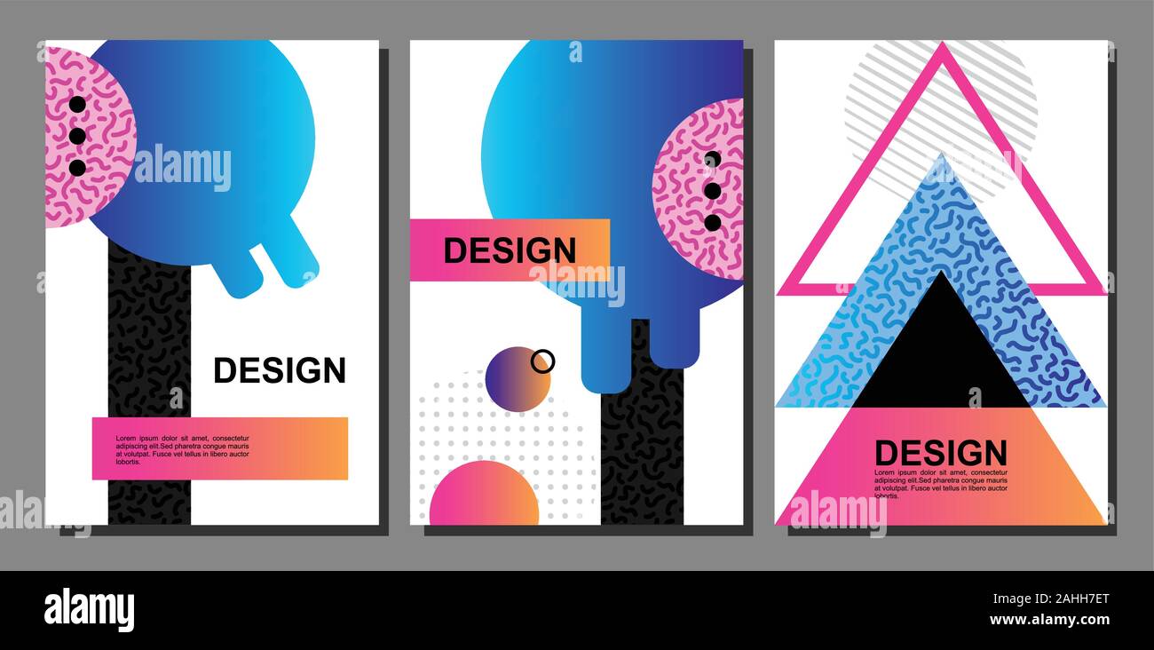Placard templates set with memphis abstract shapes, geometric style and ...