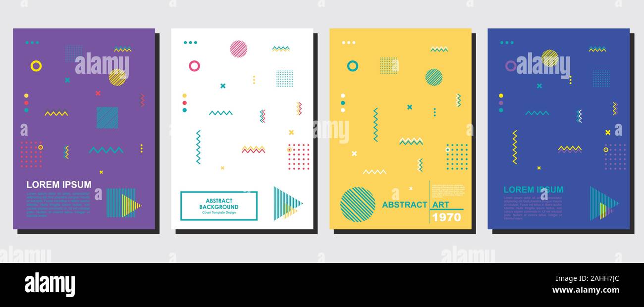 Placard templates set with memphis abstract shapes, geometric style and ...