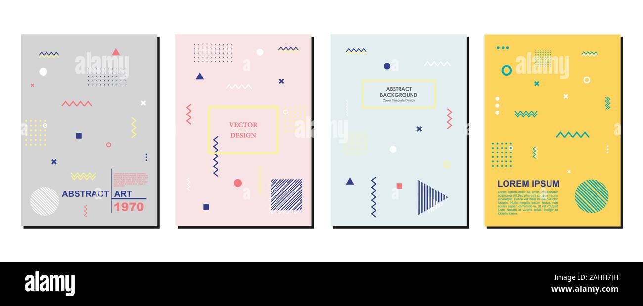 Placard templates set with memphis abstract shapes, geometric style and ...