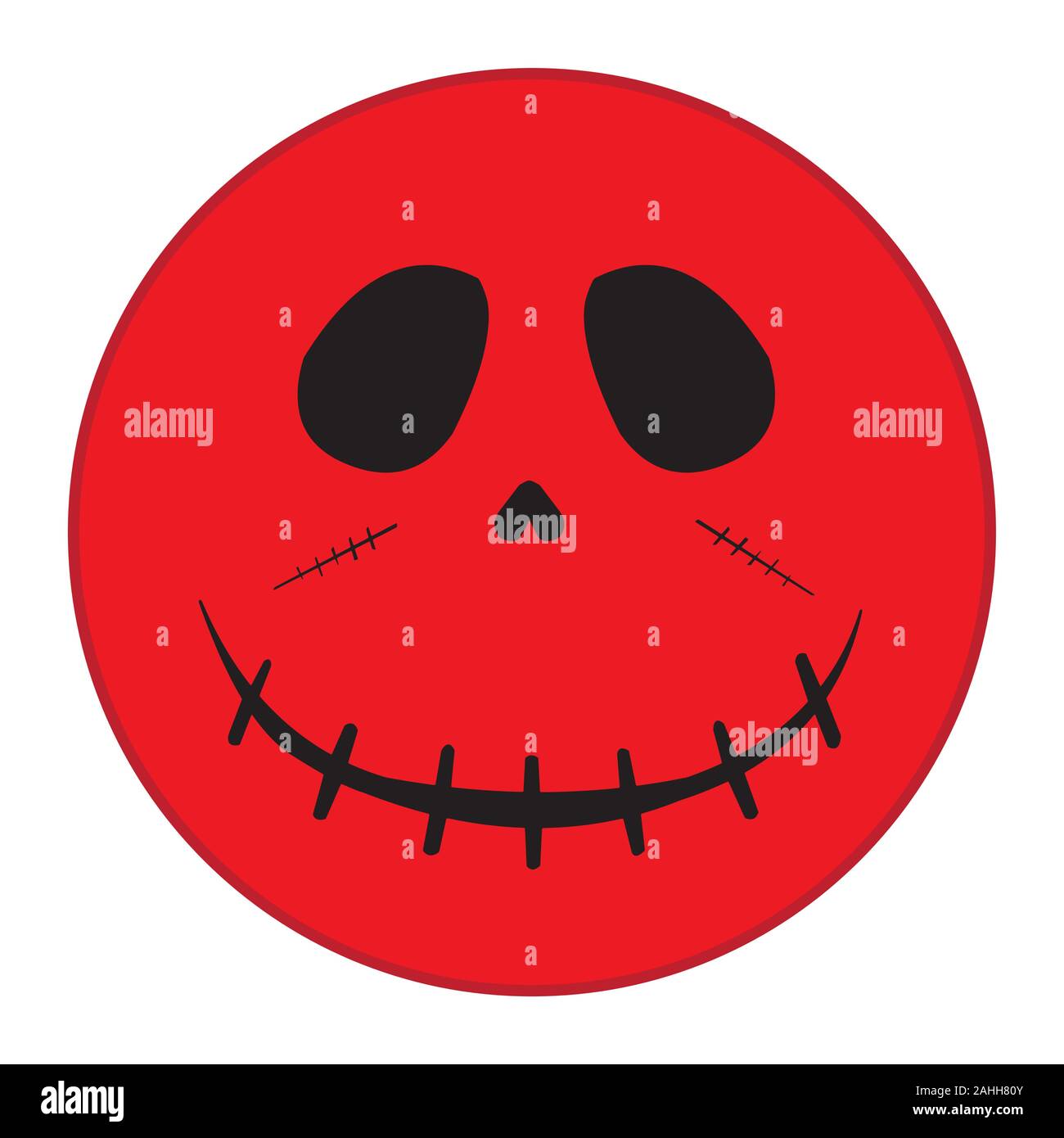 An evil zombie smile red face button isolated on a white background ...