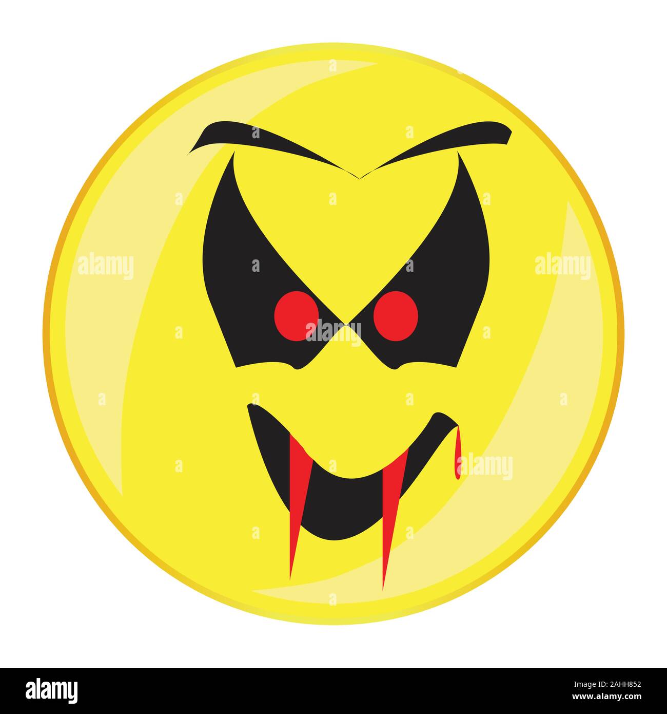 An evil vampire fangs smile face button isolated on a white background ...