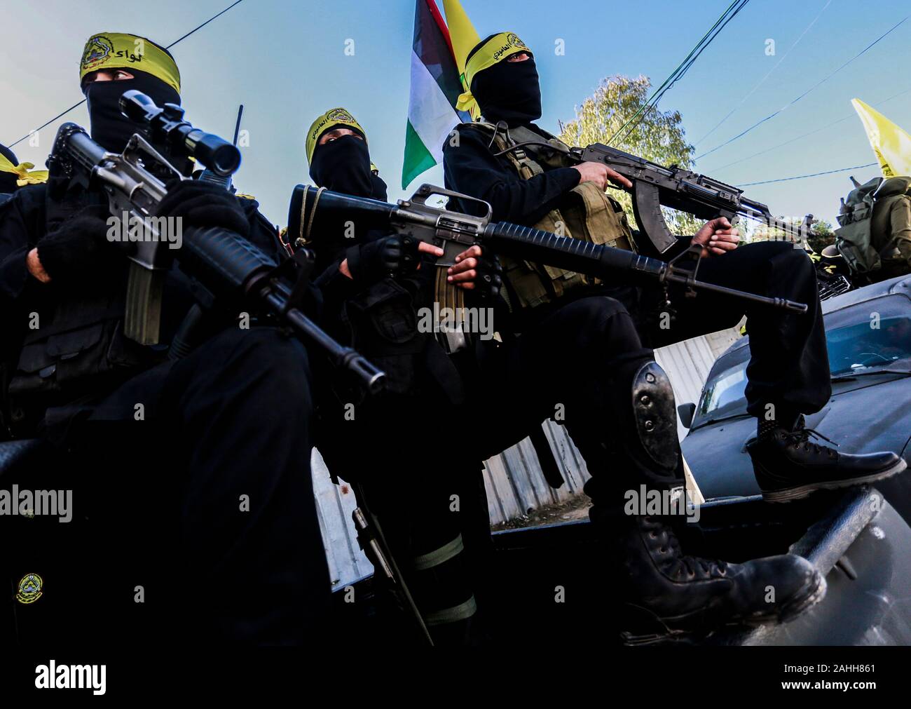 Palestinian gunmen from the Al-Aqsa Martyrs Brigades during the 55th ...