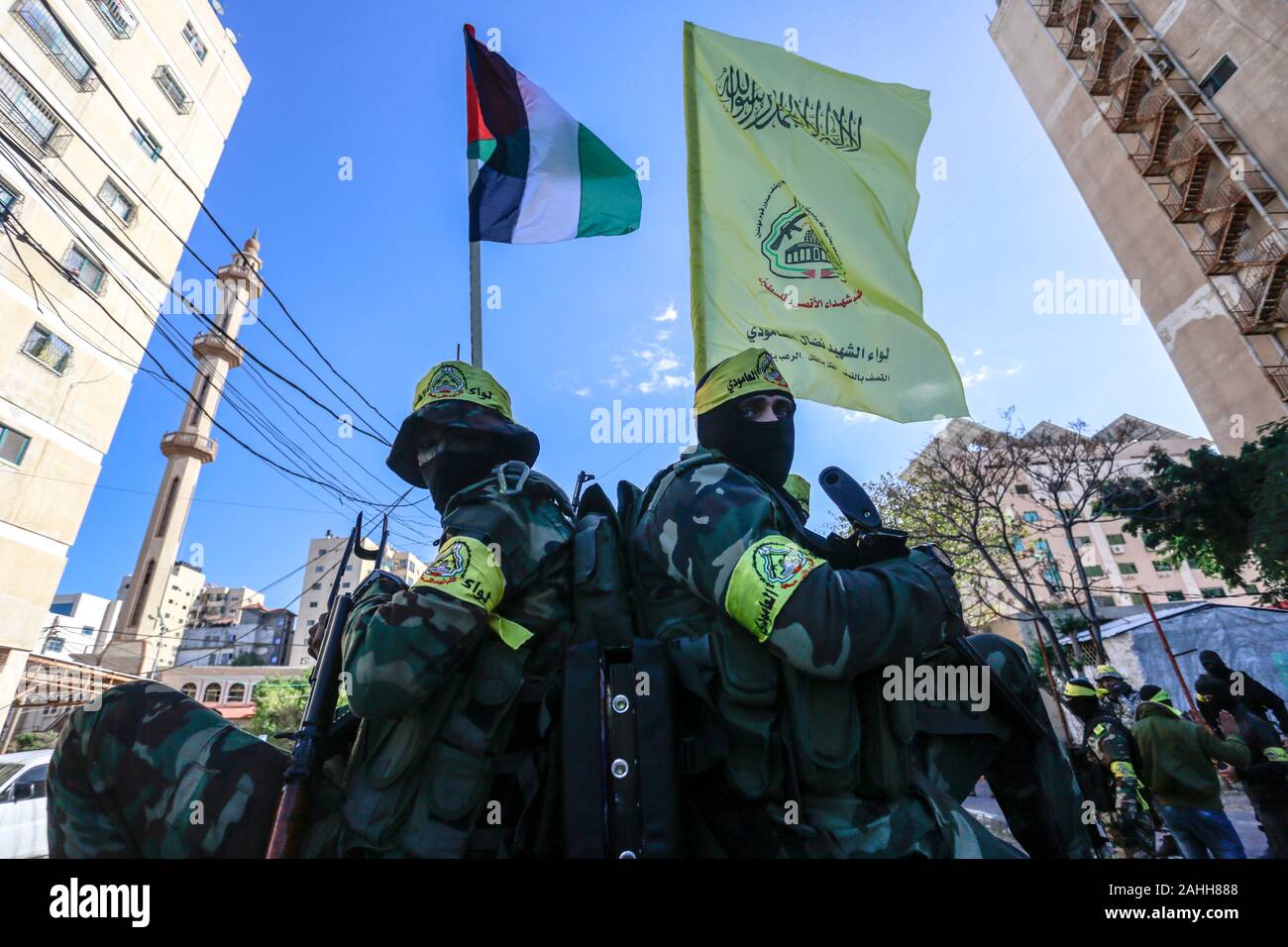 Palestinian gunmen from the Al-Aqsa Martyrs Brigades during the 55th ...