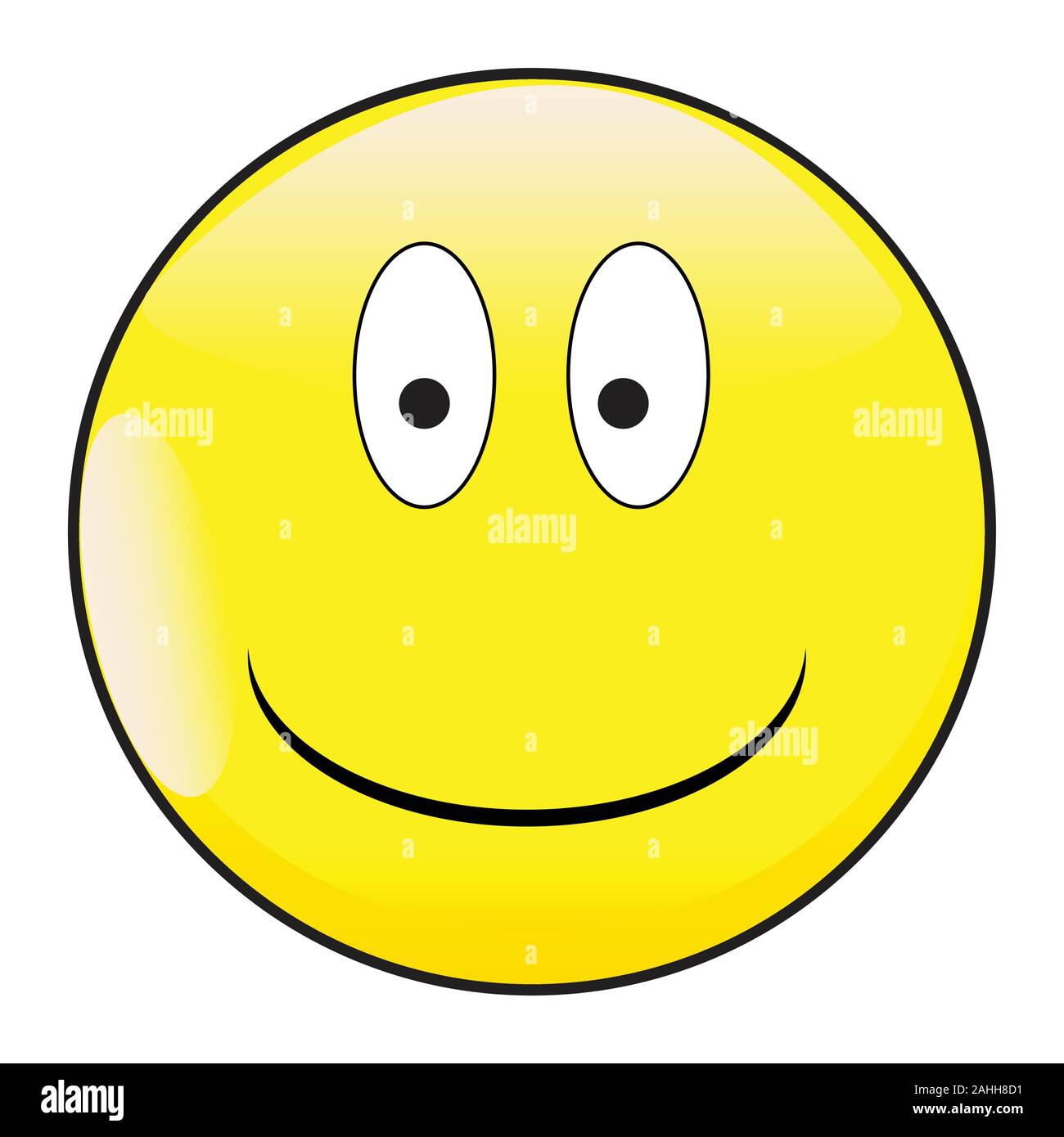 A big eyed happy smiling smile face button isolated on a white ...