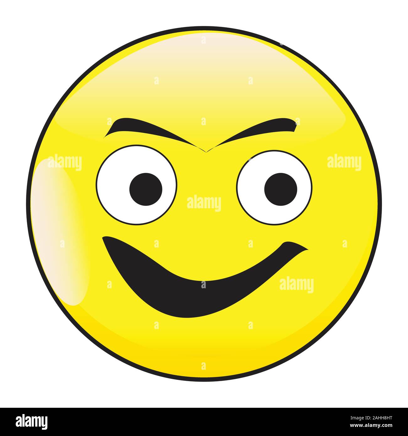 A big eyed happy smiling smile face button isolated on a white ...