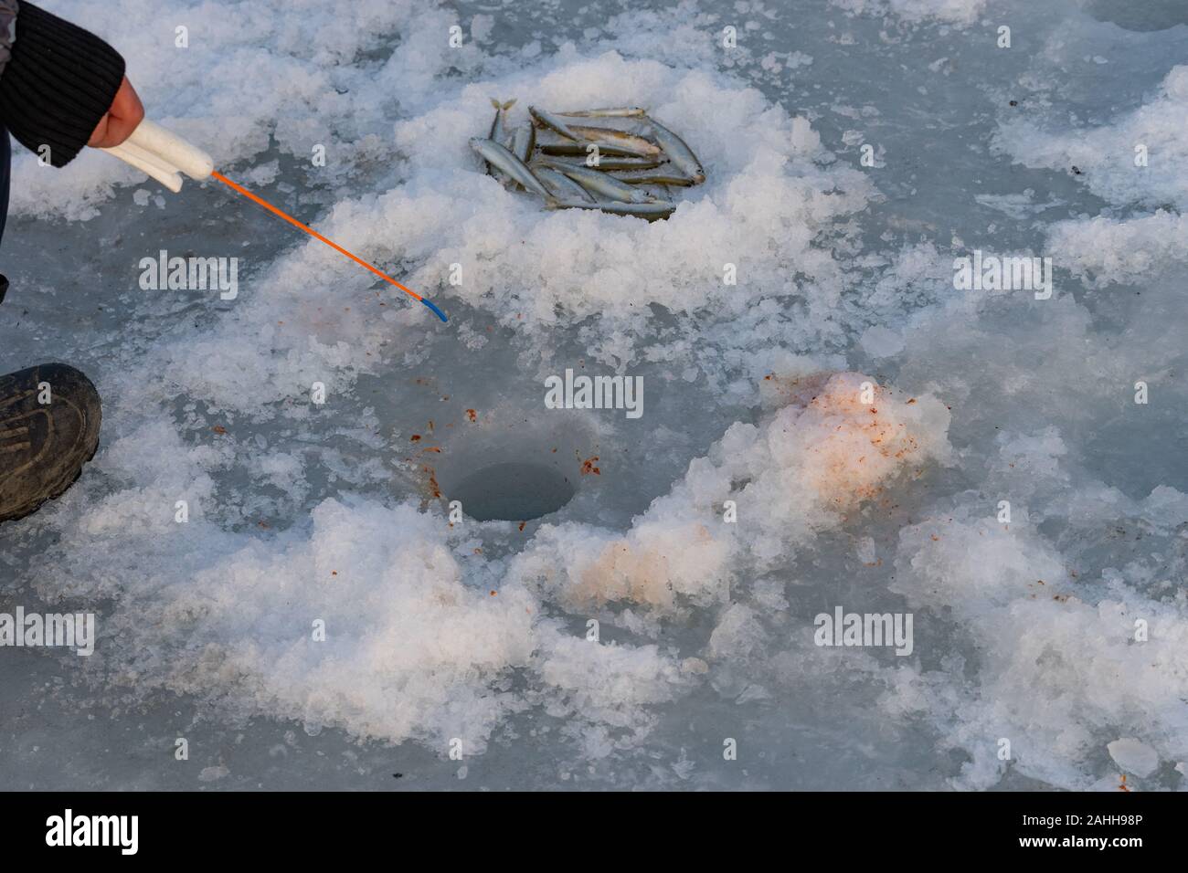 Winter fishing, ice fishing. Vladivostok, Russia Stock Photo - Alamy