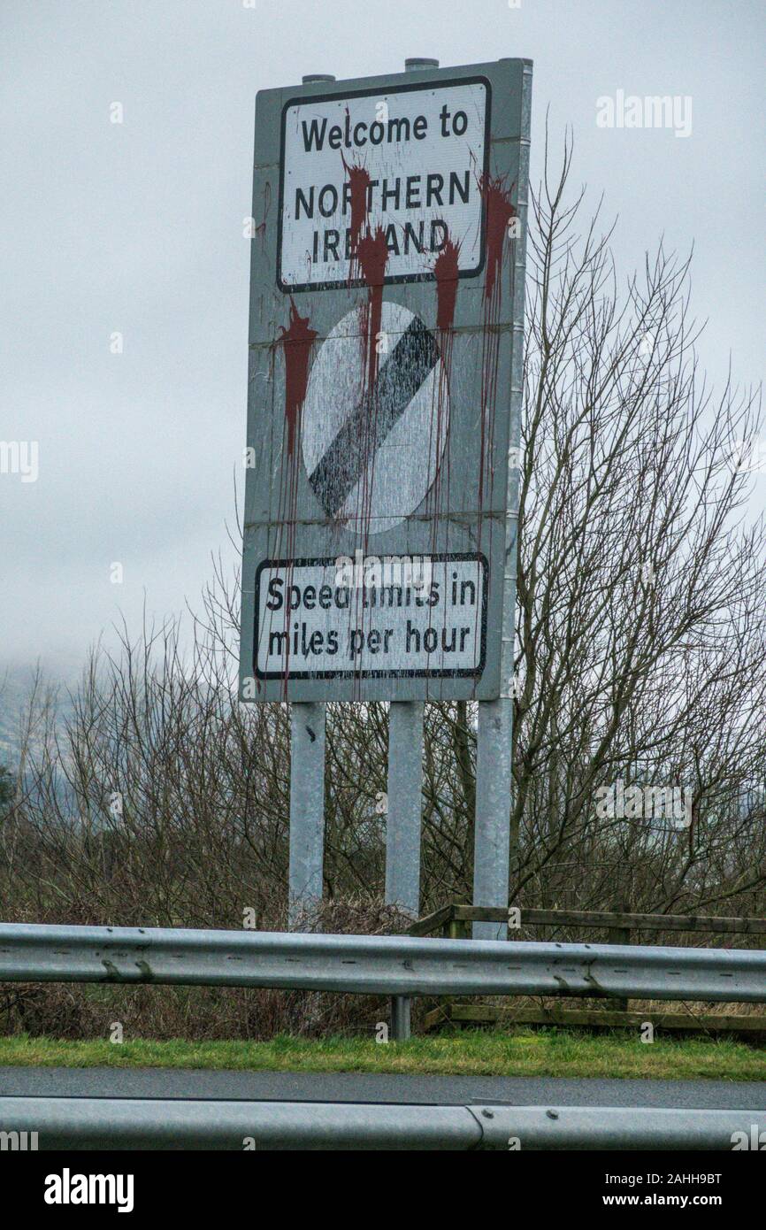 defaced Republic of Ireland and Northern Ireland border demarcation ...