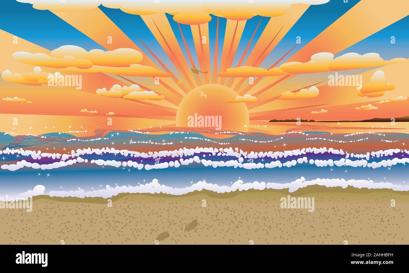Sunset on bay in Stock Vector Images - Alamy