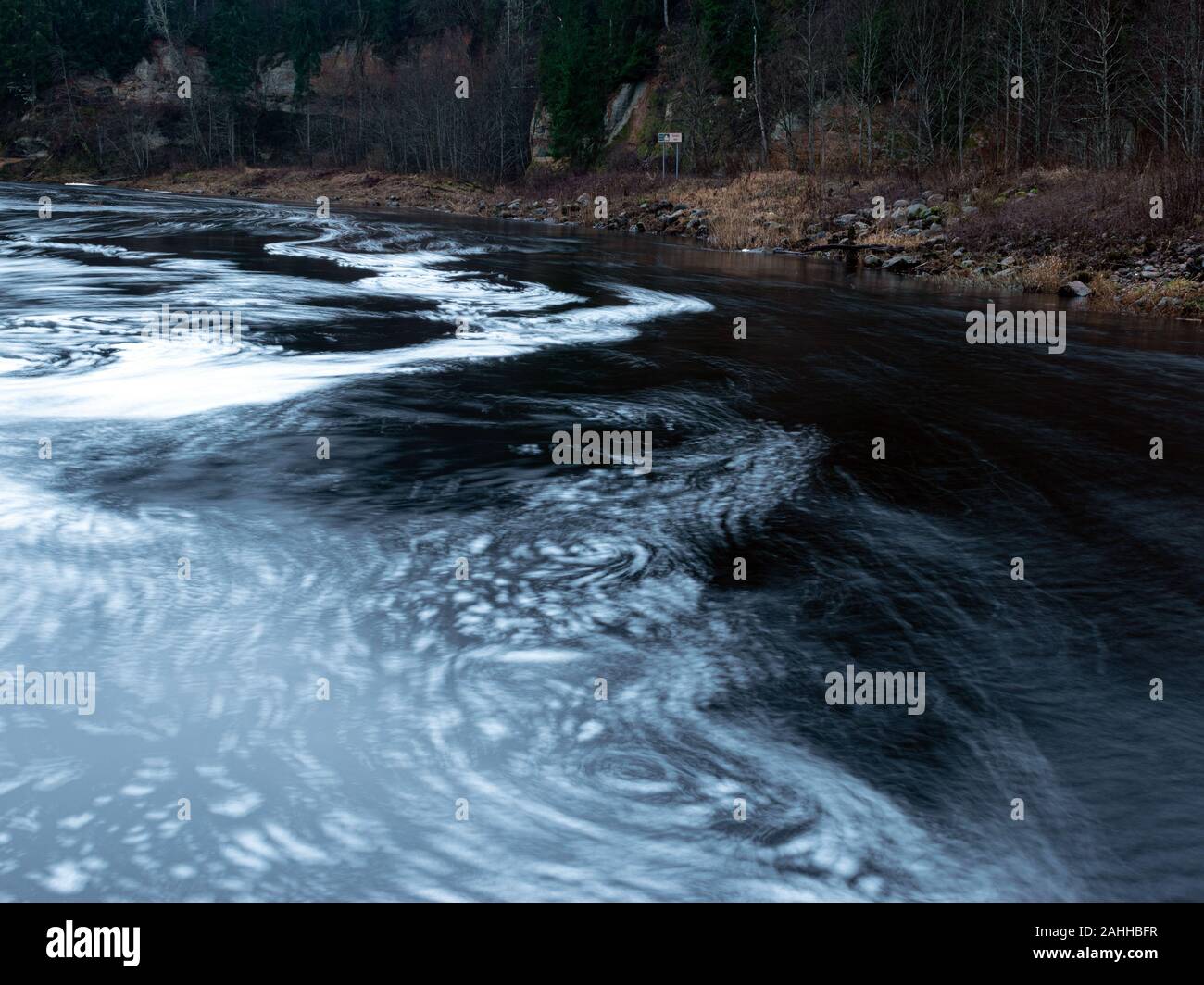 abstract blurry water texture, a steep river in the evening chair ...