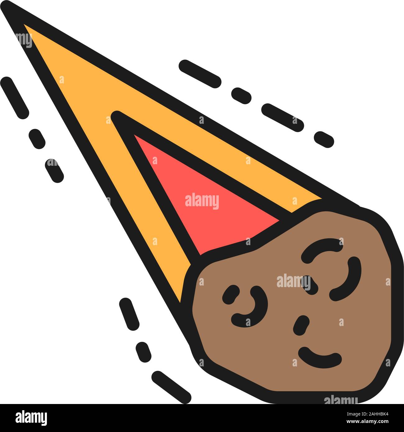 Vector meteorite, comet, asteroid, meteor flat color line icon Stock ...