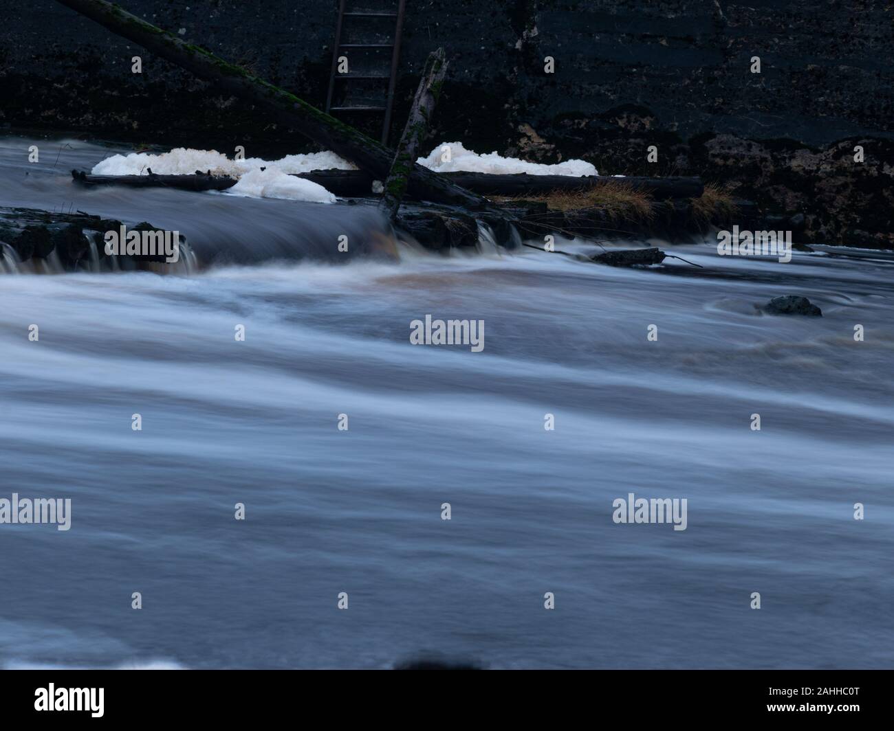 abstract blurry water texture, a steep river in the evening chair ...