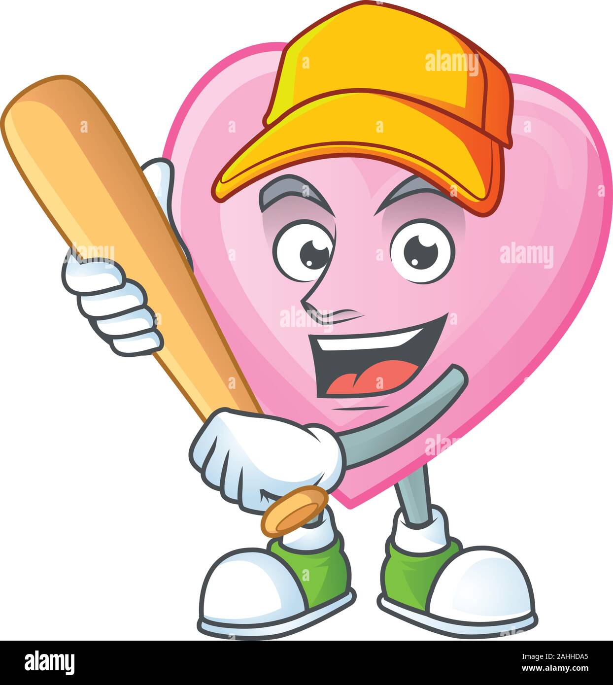 Funny smiling pink love cartoon mascot with baseball Stock Vector Image ...