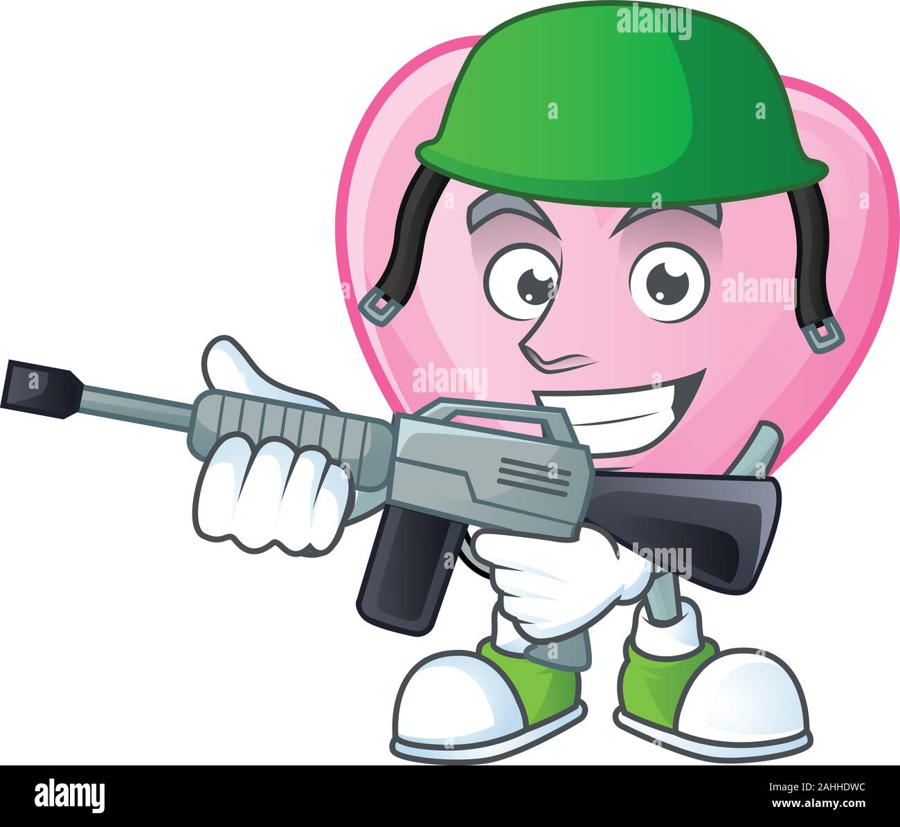 A mascot of pink love as an Army with machine gun Stock Vector Image ...