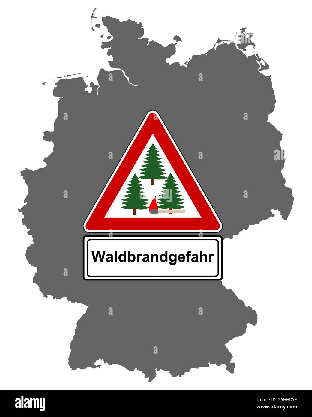 Map of Germany and traffic sign forest fire Stock Photo - Alamy