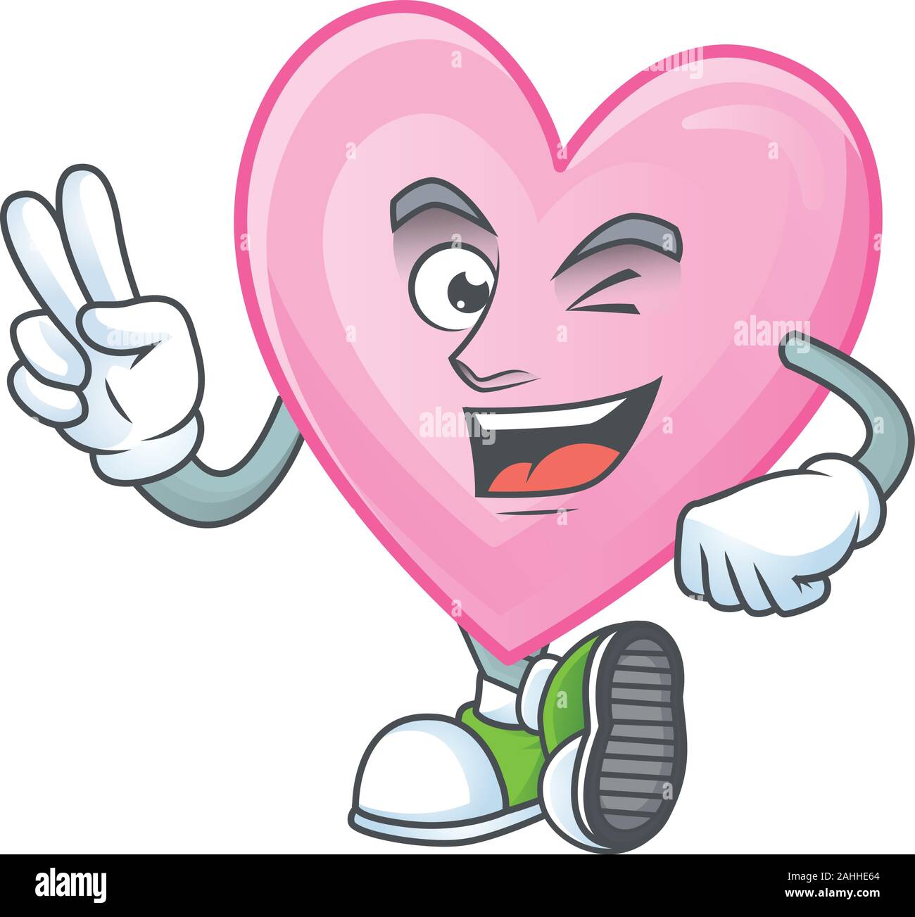 Pink love cartoon mascot style with two fingers Stock Vector Image ...