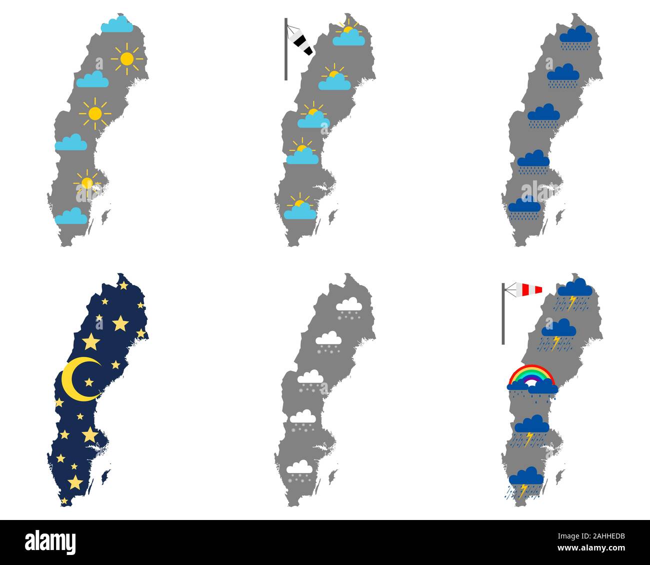 Maps of Sweden with various weather symbols Stock Photo - Alamy