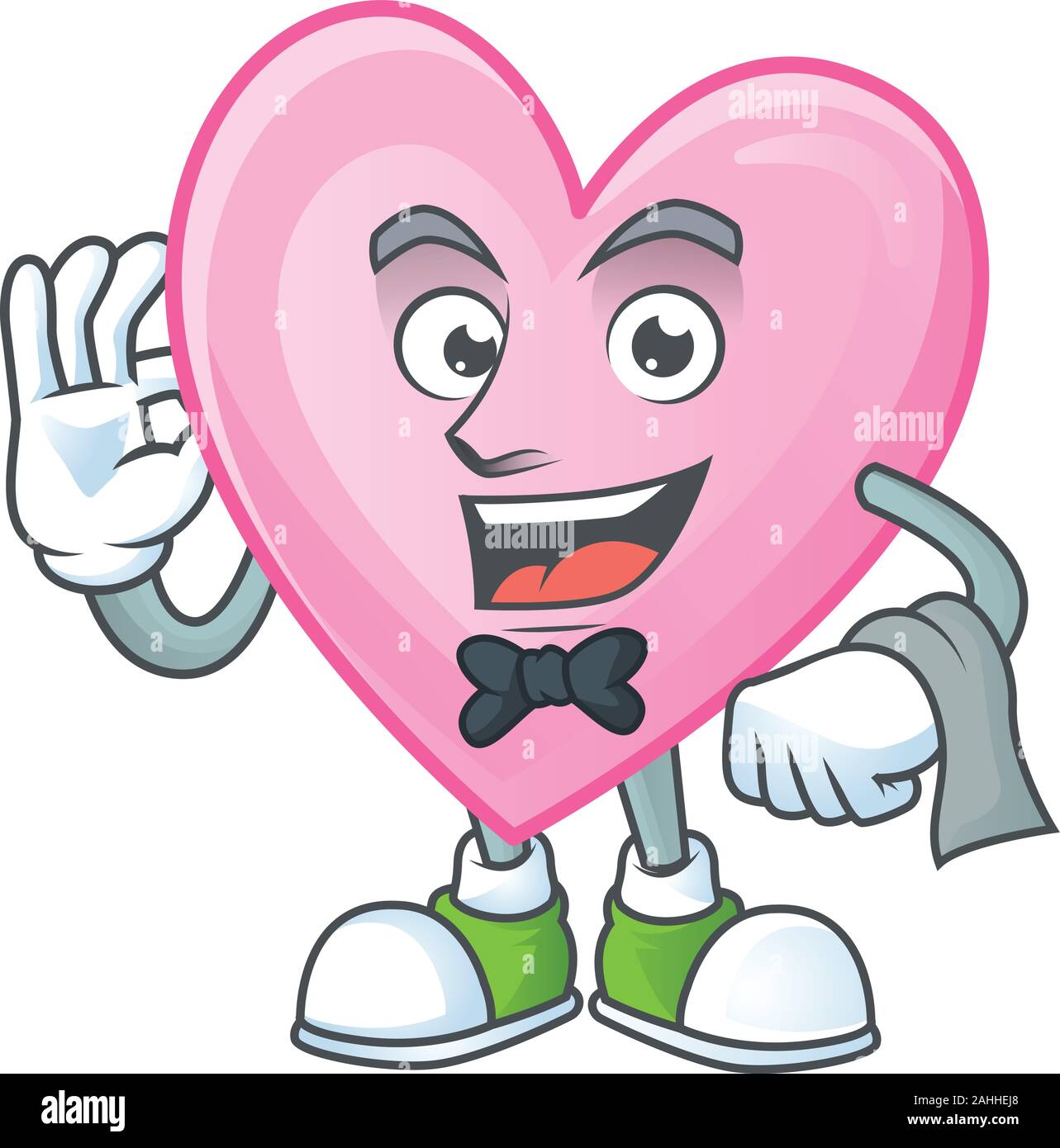Pink love cartoon character as a Waiter look Stock Vector Image & Art ...