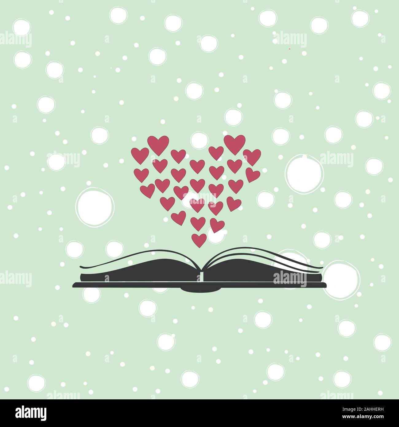 Open book icon with hearts shaped in bigger heart above it. Flat Design ...