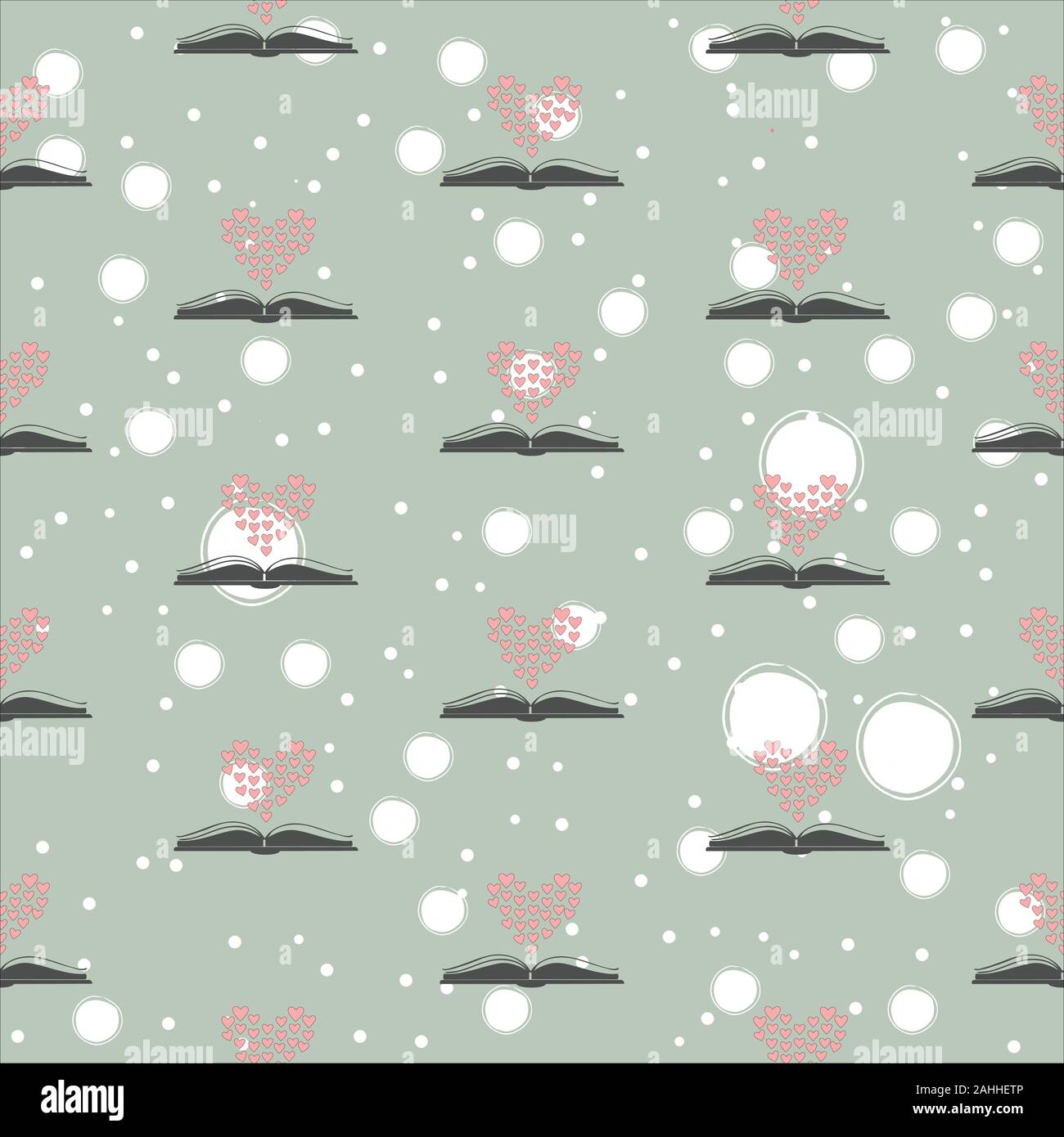 Seamless pattern with open romance genre book and heart above it. Flat ...