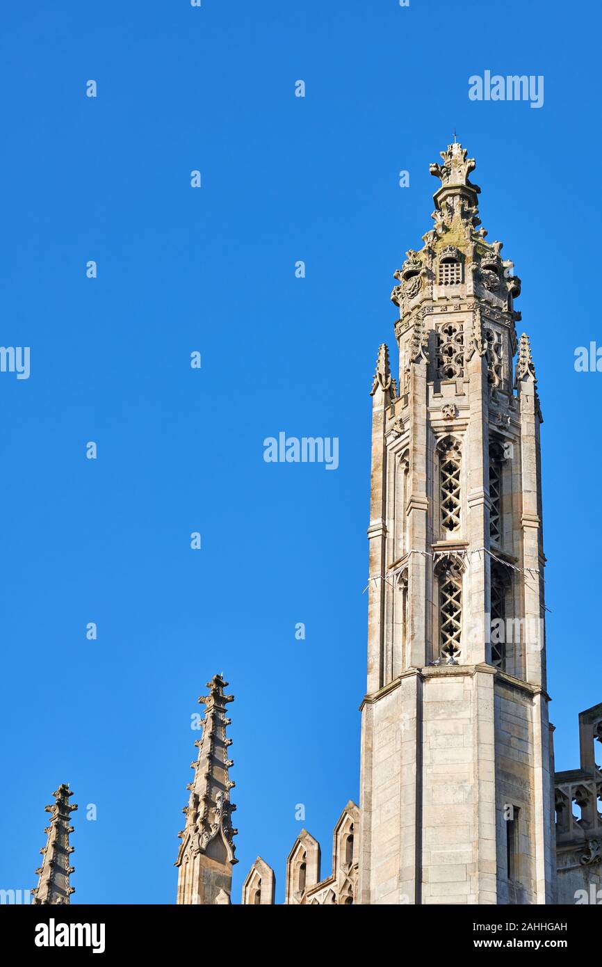 Decorated stone pinnacle on the roof of the chapel at King's college ...