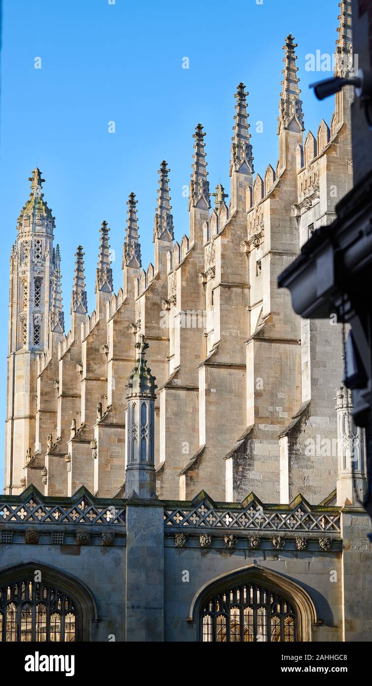 Decorated stone pinacles on the roof of the chapel at King's college ...