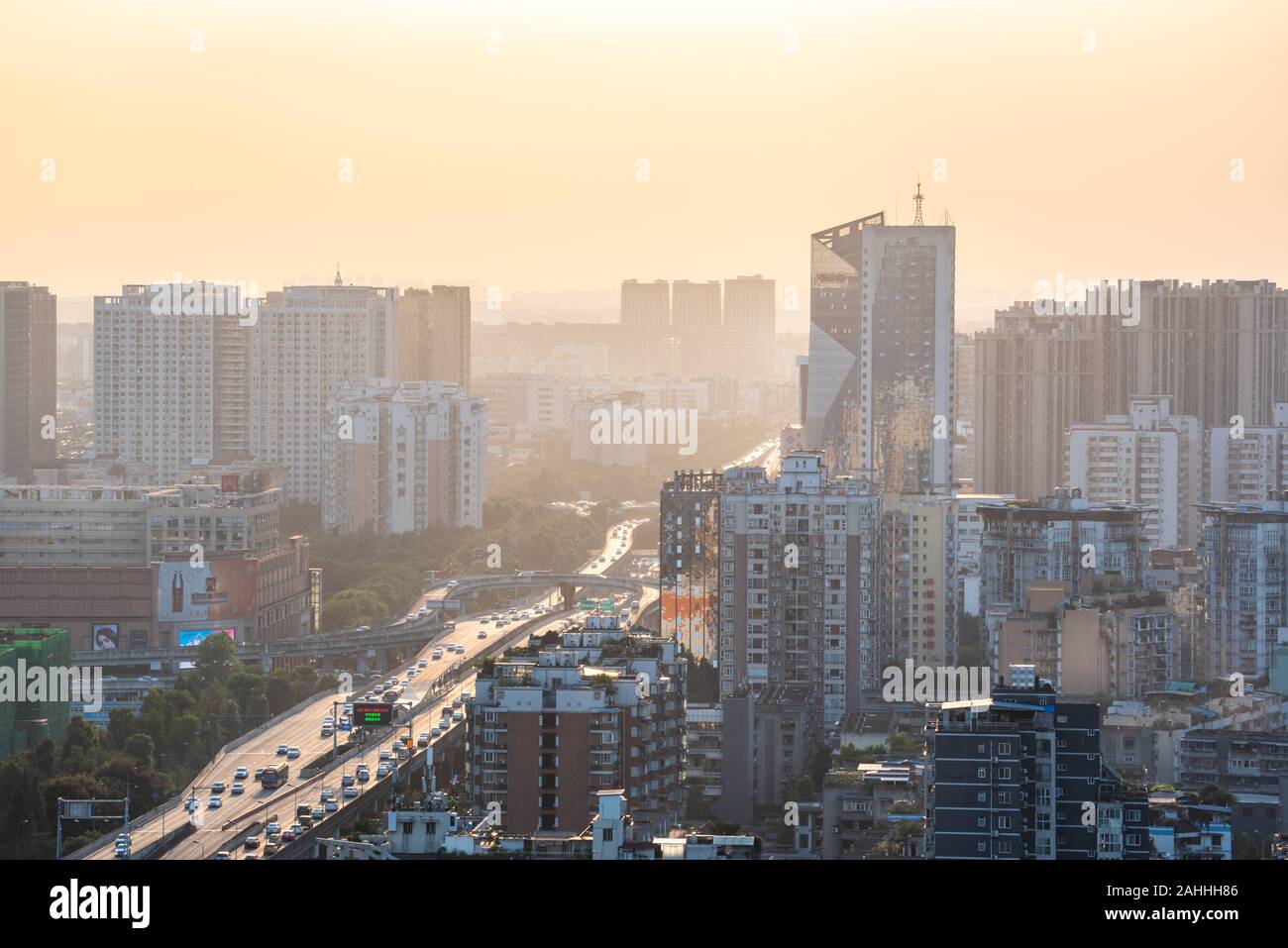 Chengdu, Sichuan province, China - Sept 21, 2019 : Urban highway and ...