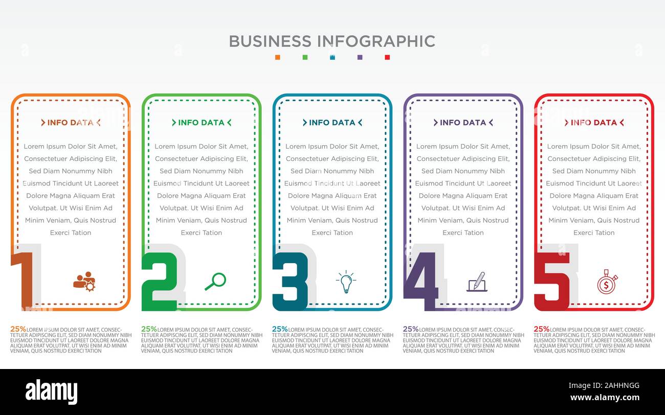 Step infographic with 5 options with different color. Illustration of ...