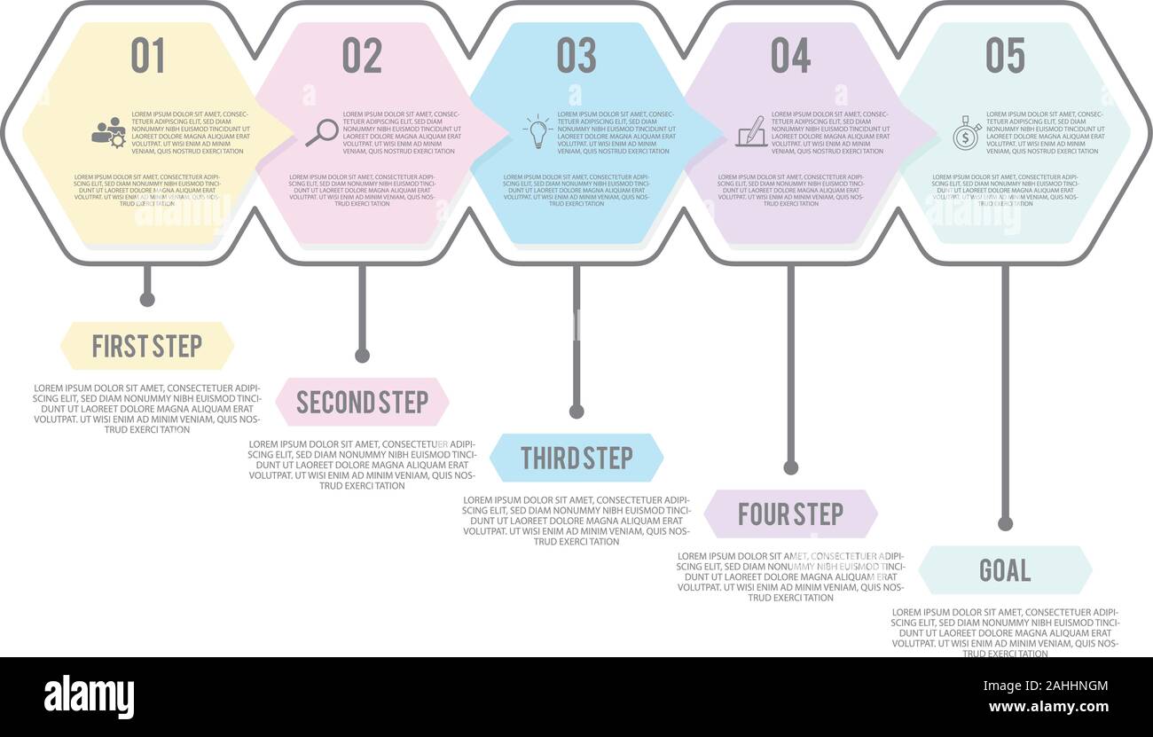 Step infographic with 5 options in flat style. Infographic arrow and ...