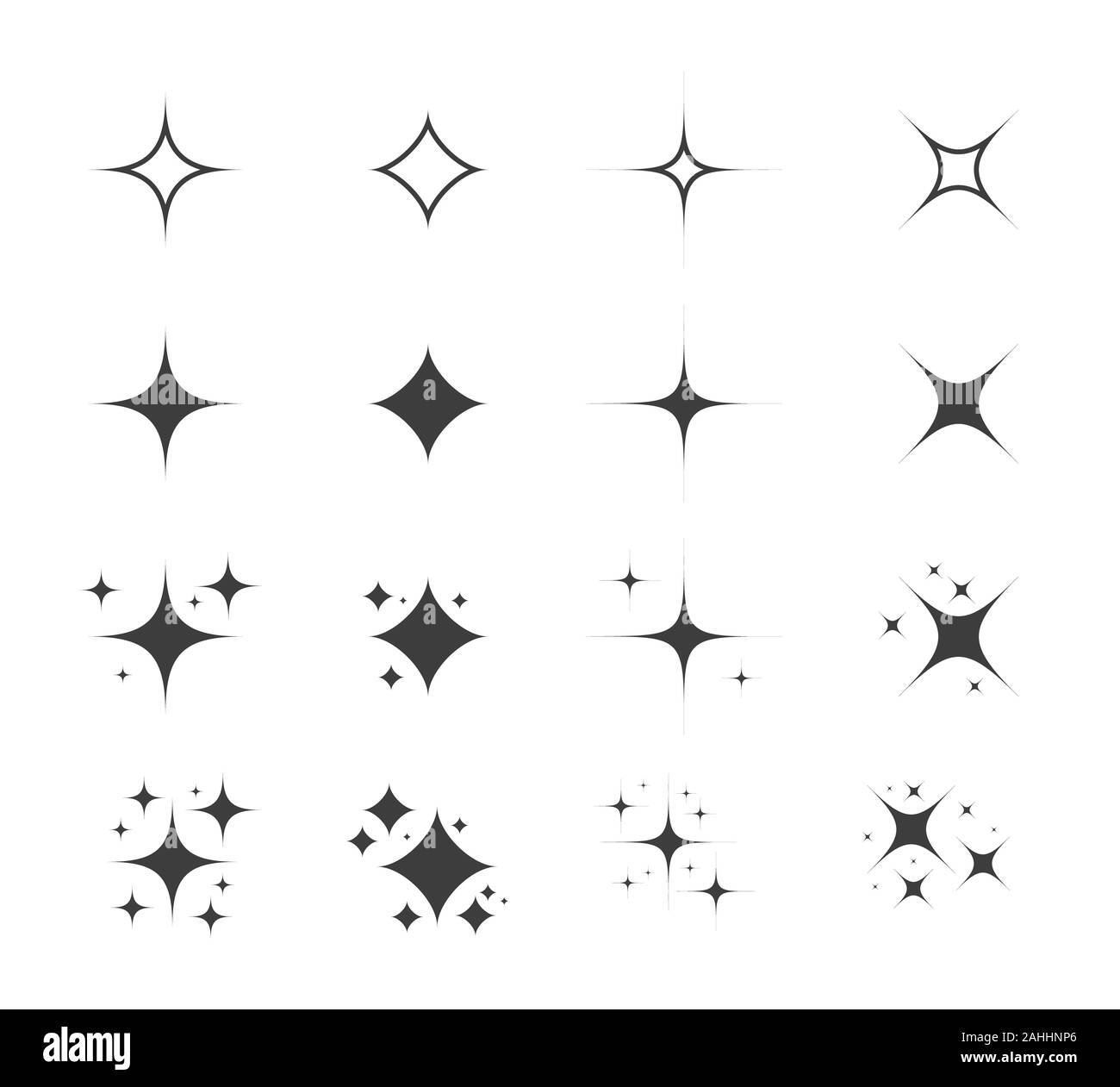 Sparkle icon set. Shiny cartoon stars. Glowing bursts collection. flat ...