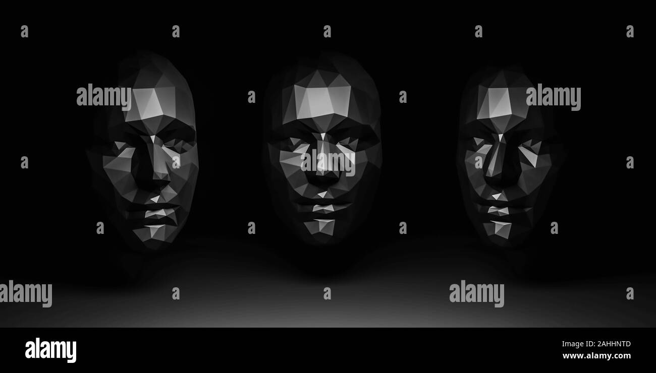 creative male or female face concept polygon surface mesh in 3 ...