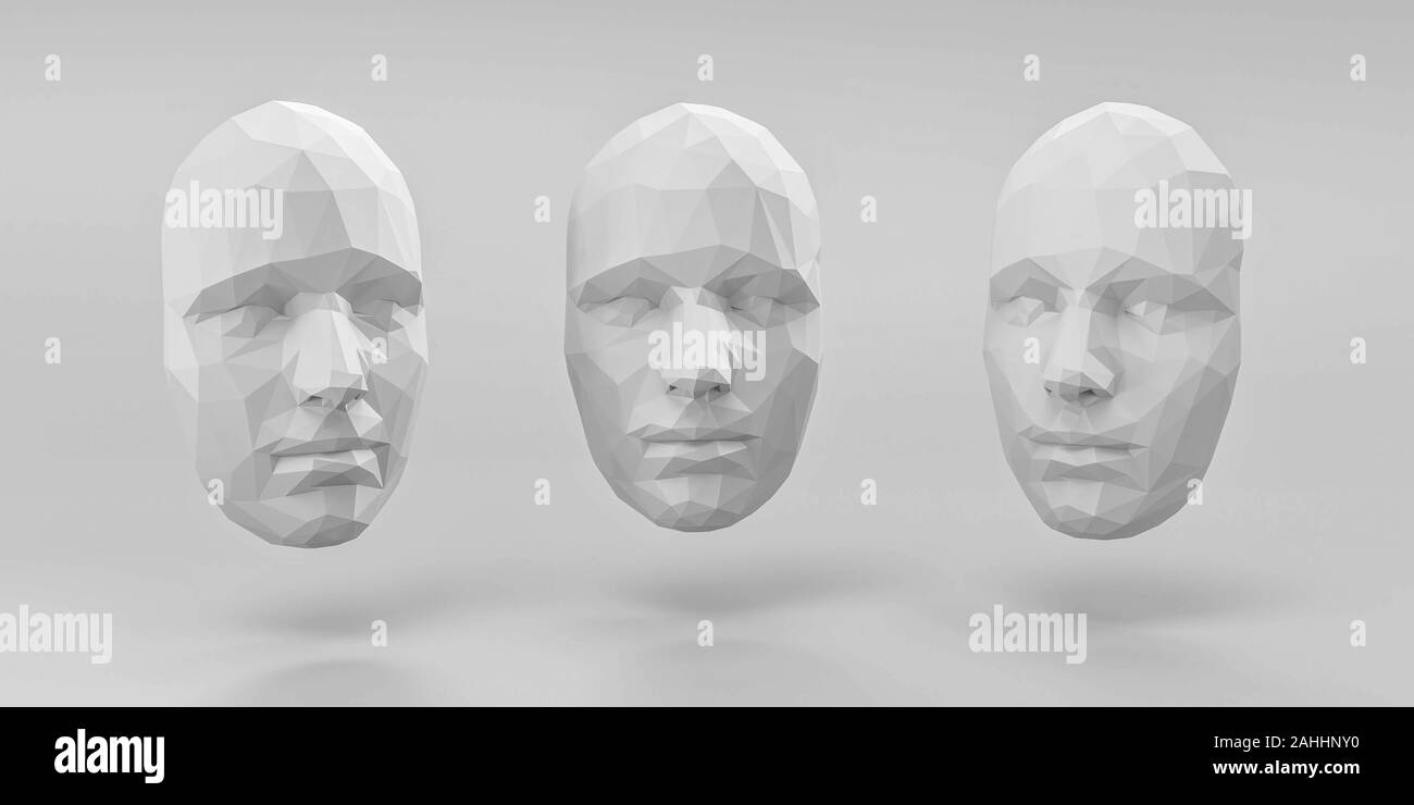 creative male or female face concept polygon surface mesh in 3 ...