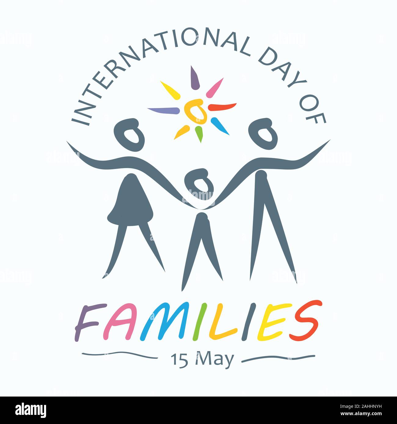 Colorful word of international day of families with family holding ...