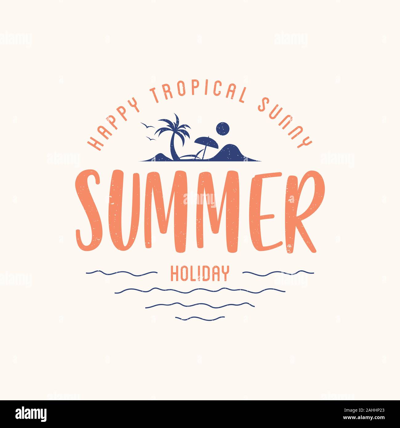 Summer holiday letter with silhouette tropical landscape. Vintage ...