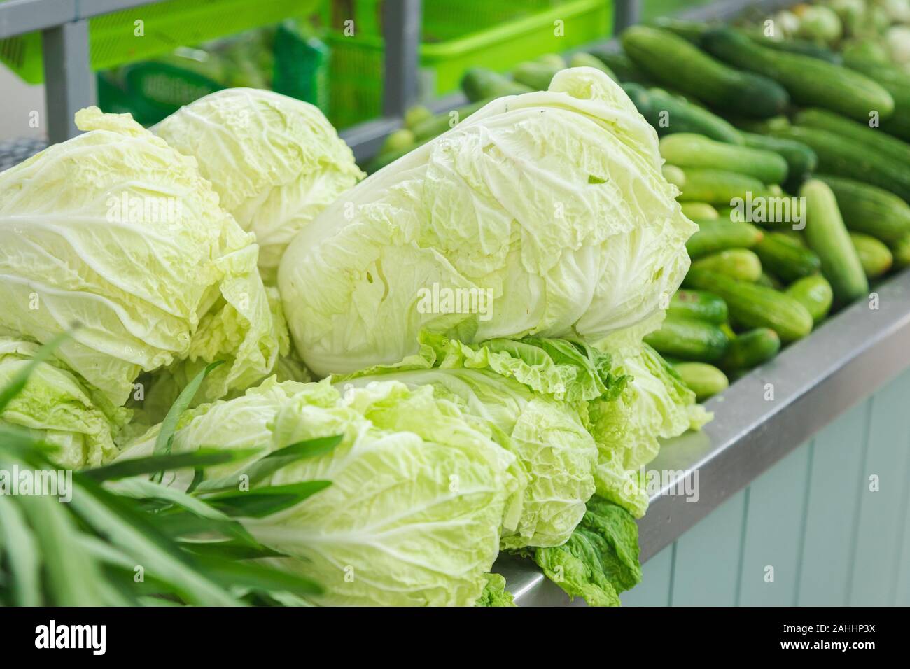 cabbage with other vegetable in front of shop at the market Stock Photo ...