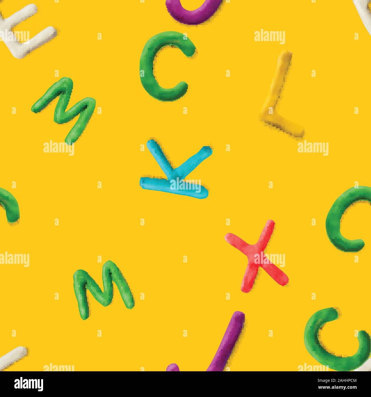 Seamless pattern with alphabet. Handmade modeling clay letters ...
