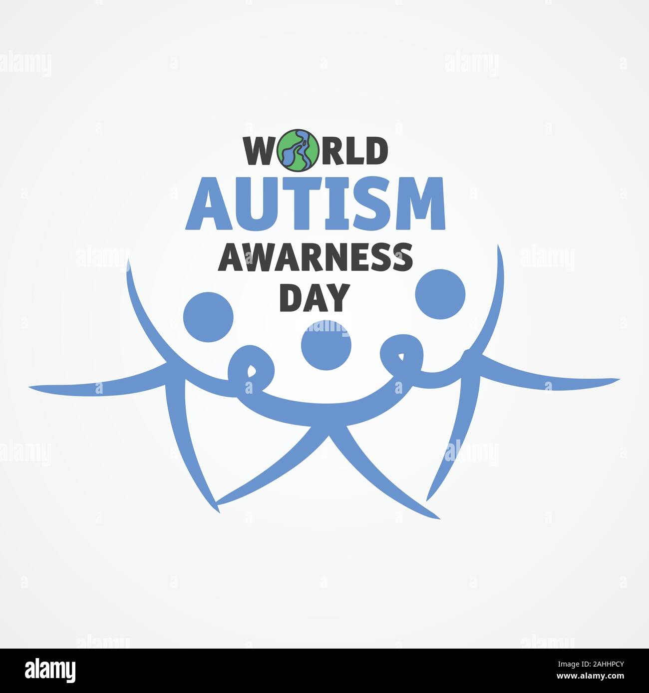 Word world autism awareness day with three people join hands. World ...