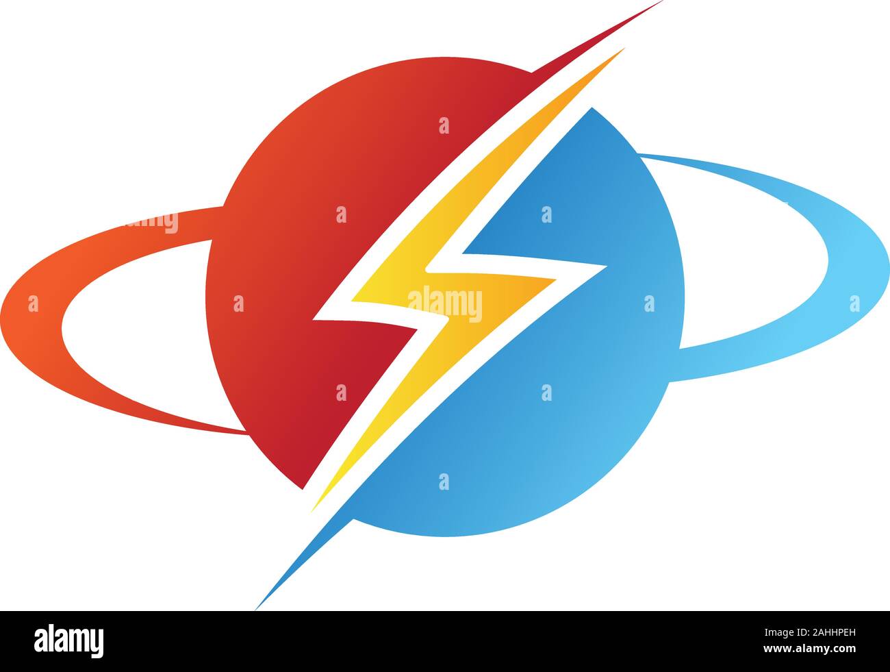 Thunder planet saturn in flat style on the white background. Electric danger light power voltage ...